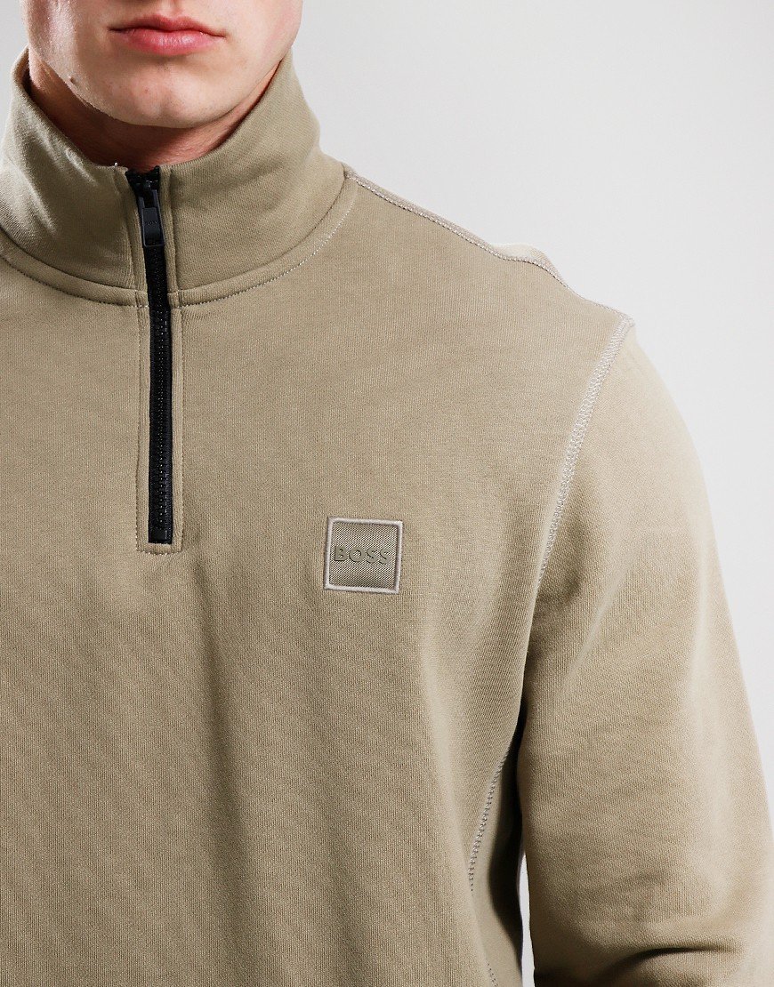 BOSS Zetrust Half Zip Sweat Light/Pastel Green - Terraces Menswear