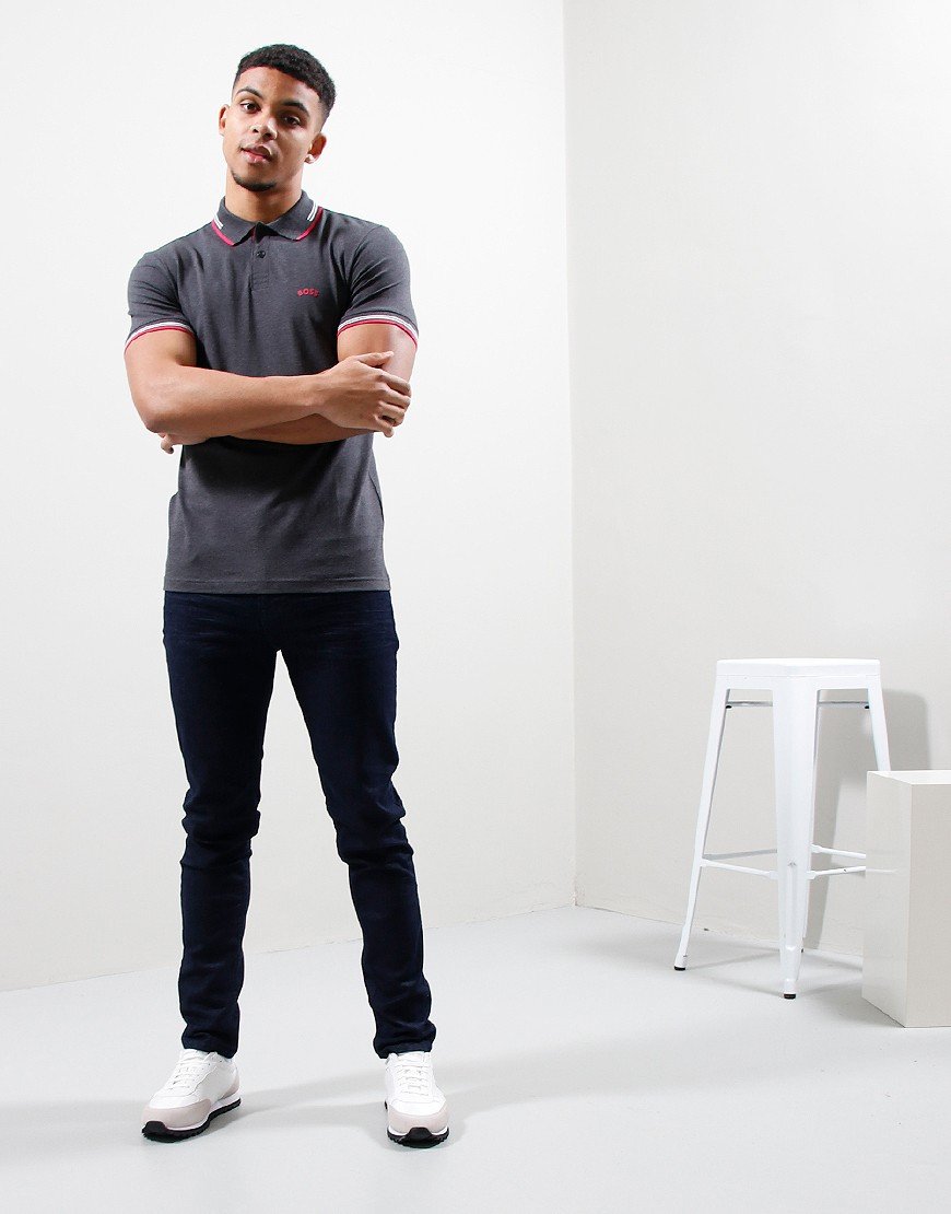 BOSS Paul Curved Polo Shirt Charcoal - Terraces Menswear