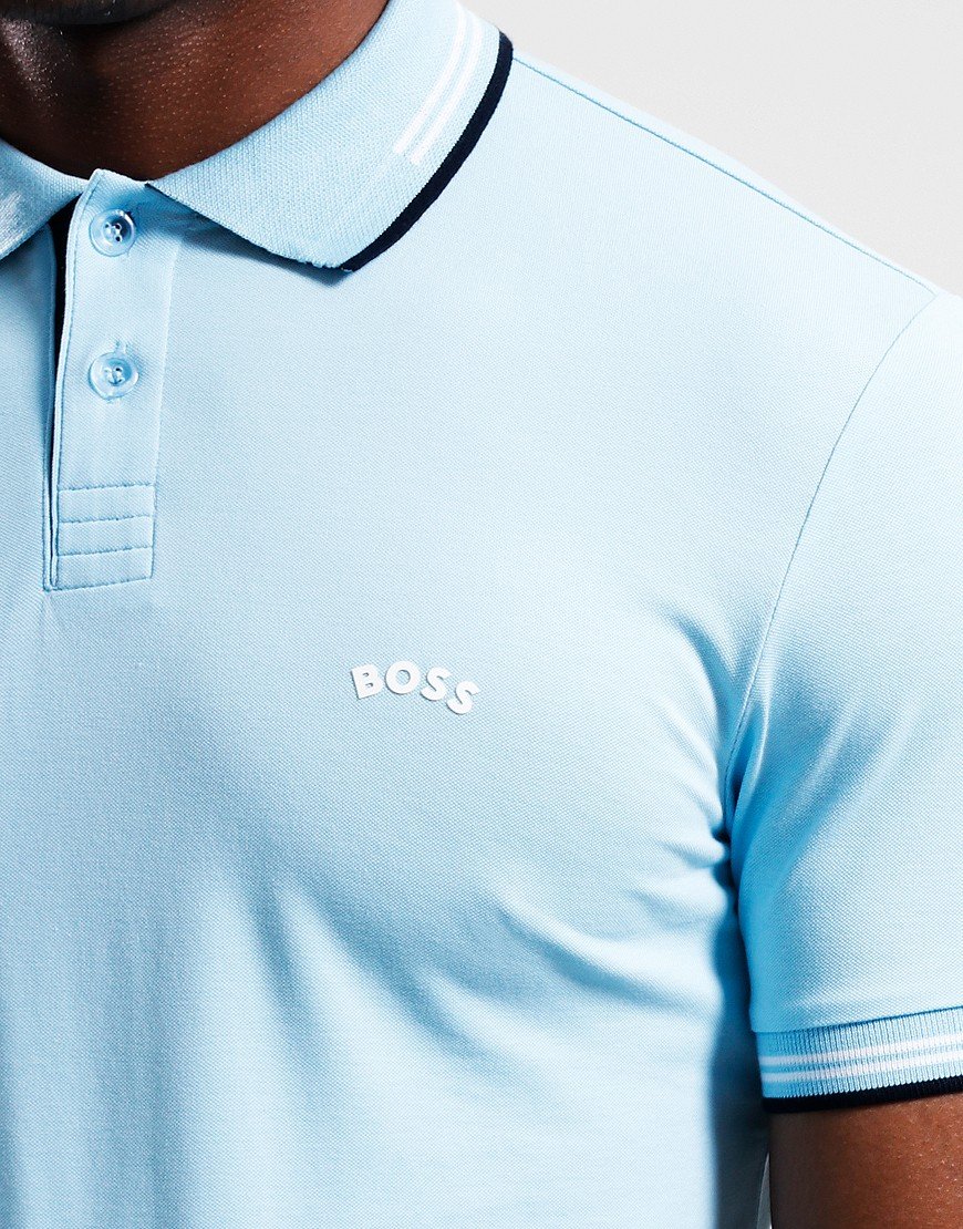 BOSS Paul Curved Polo Shirt Light Pastel Blue - Terraces Menswear