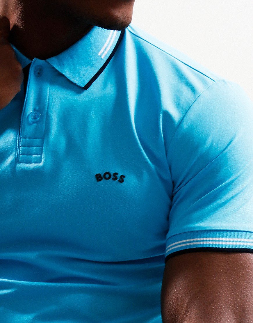 BOSS Paul Curved Polo Shirt Open Blue - Terraces Menswear