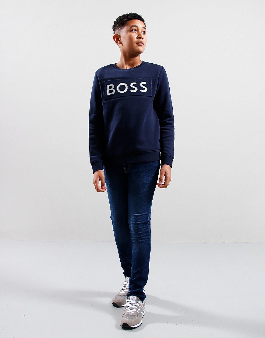 BOSS Kids Logo Crew Sweat Navy - Terraces Menswear