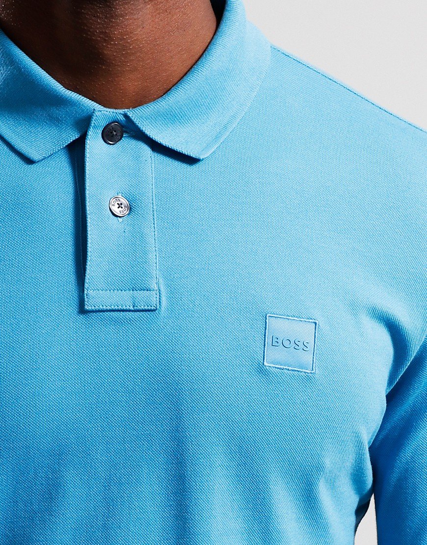 BOSS Passerby Long Sleeve Polo Shirt Open Blue 486 - Terraces Menswear