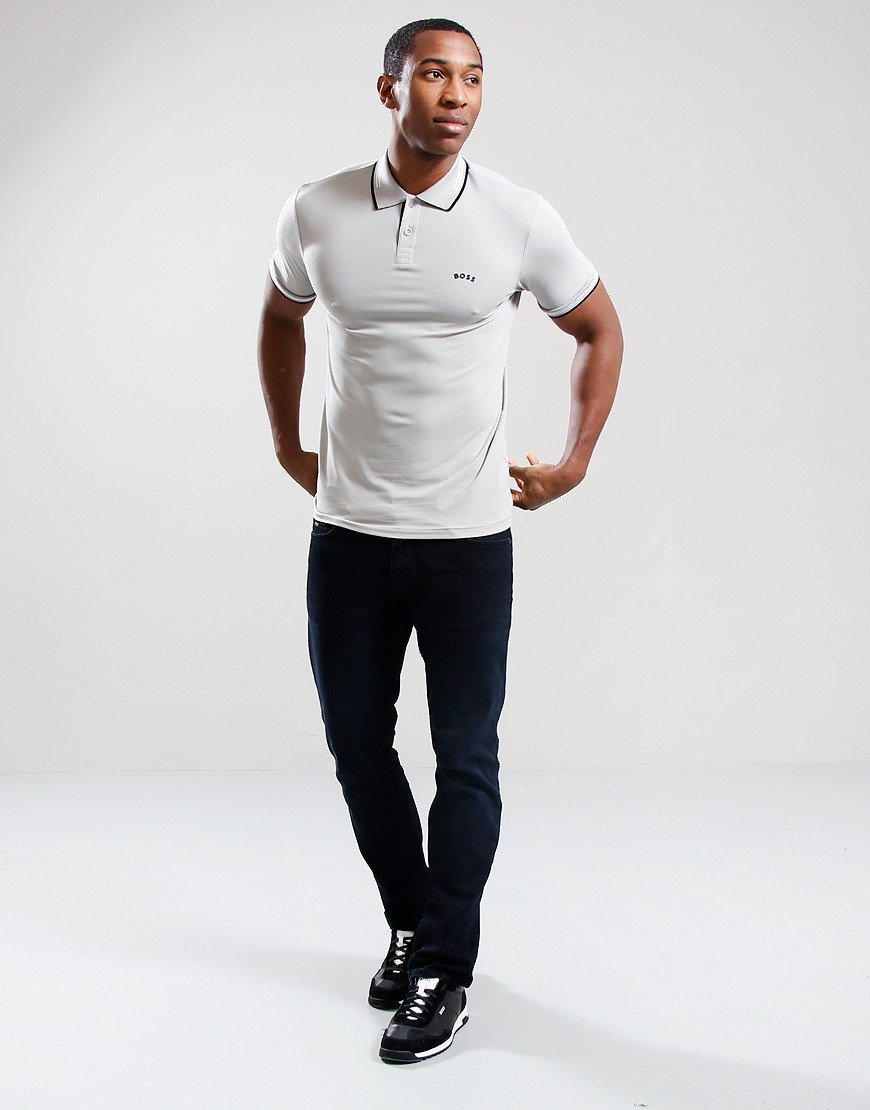 BOSS Paul Curved Polo Shirt Open Grey - Terraces Menswear