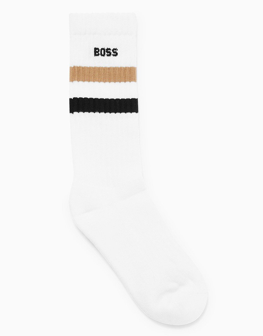 BOSS QS Rib Stripe 2 Pack Socks White - Terraces Menswear