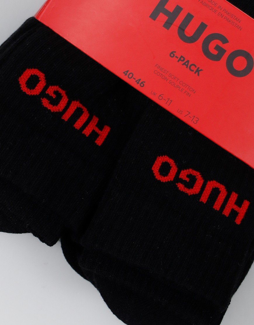 HUGO 6 Pack QS Rib Socks Black - Terraces Menswear