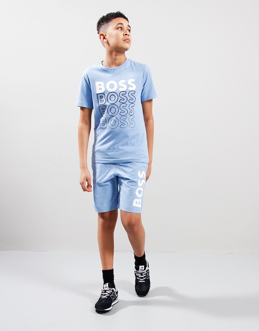 BOSS Kids Multi Logo T-Shirt Light Sky - Terraces Menswear