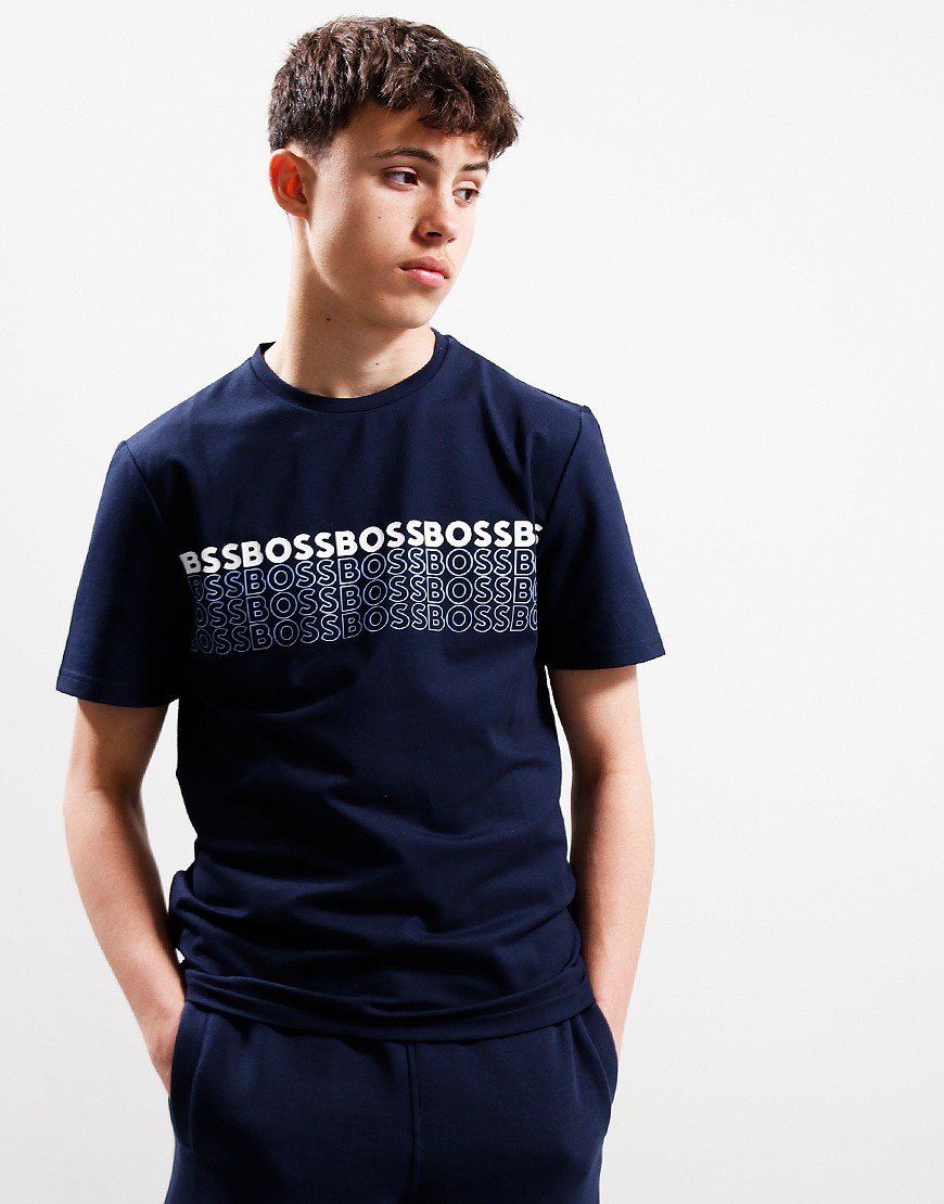 BOSS Kids Repeat Logo T-Shirt Bleu Cargo - Terraces Menswear