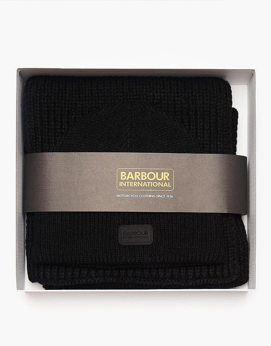 Barbour International Track Beanie & Scarf Gift Set Black - Terraces ...