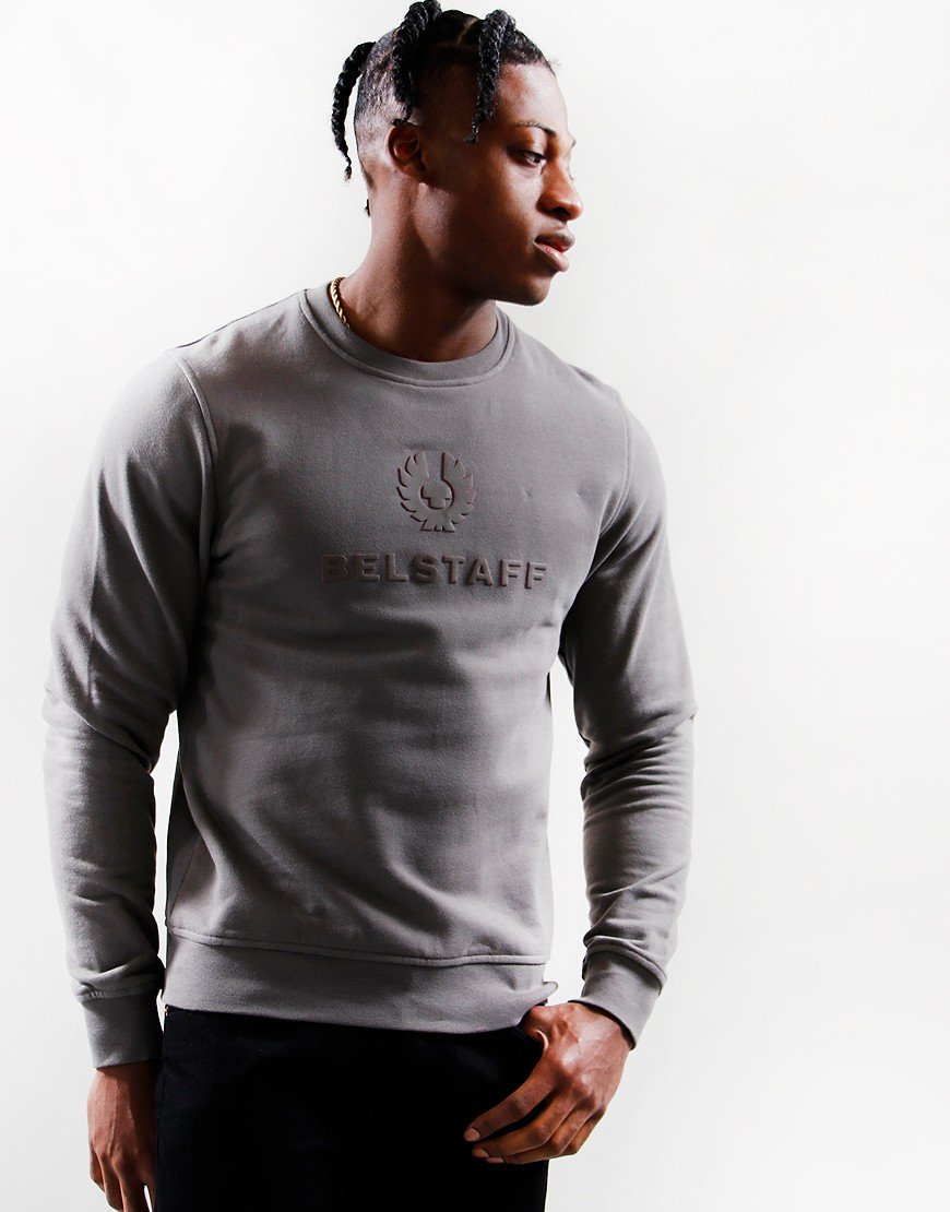 Belstaff Signature Crew Sweat Granite Grey/Neon Pink - Terraces Menswear