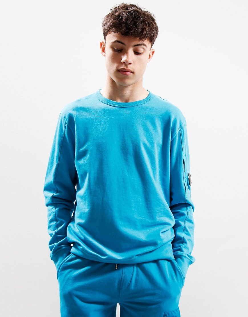 C.P. Company Kids Arm Lens Crew Sweat Tile Blue - Terraces Menswear