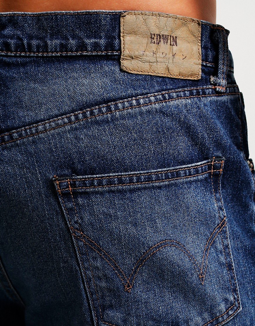 EDWIN Slim Tapered Jeans Blue Dark Used - Terraces Menswear