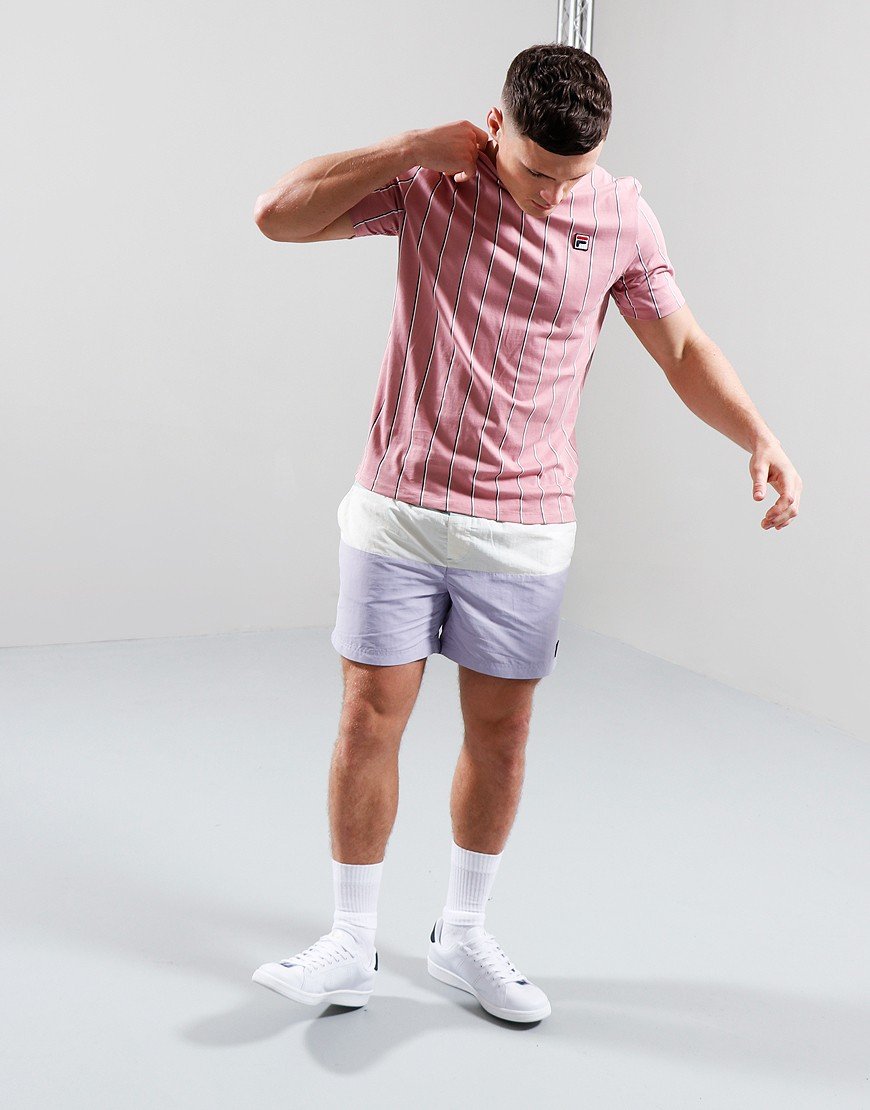 Fila Vintage Lee Stripe T-Shirt Foxglove/Navy/Wisteria - Terraces Menswear