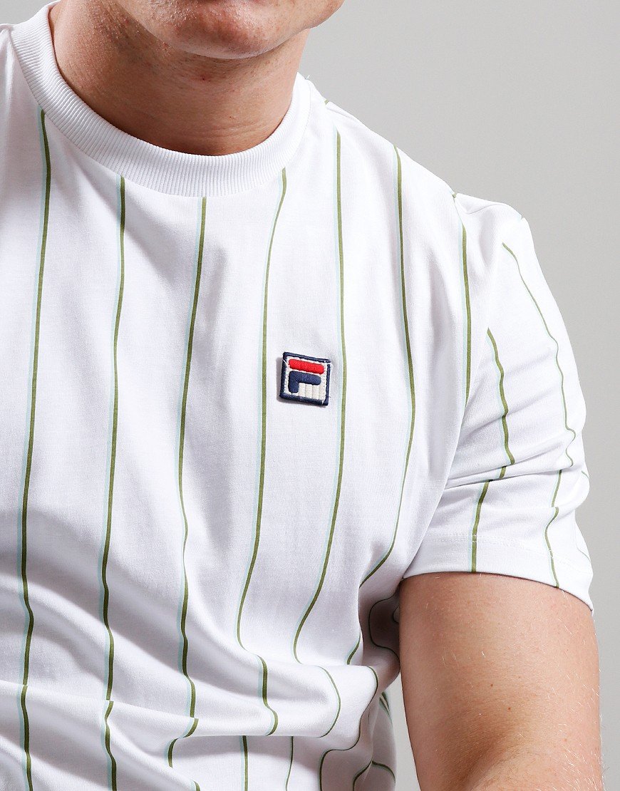Fila Vintage Lee Stripe T-Shirt White/Surf Spray/Moss - Terraces Menswear