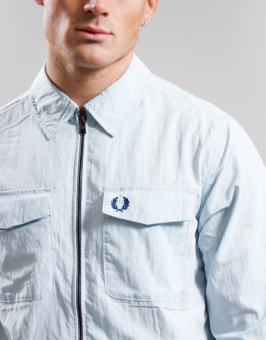 Fred Perryh Zip Overshirt Light Ice - Terraces Menswear