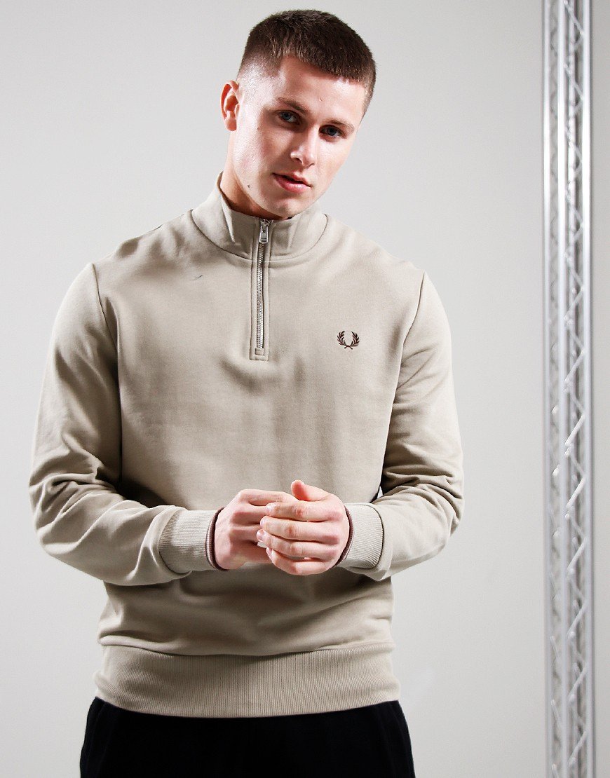 Fred Perry Half Zip Sweat Grey/Brick - Terraces Menswear