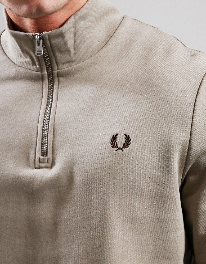 Fred Perry Half Zip Sweat Grey/Brick - Terraces Menswear