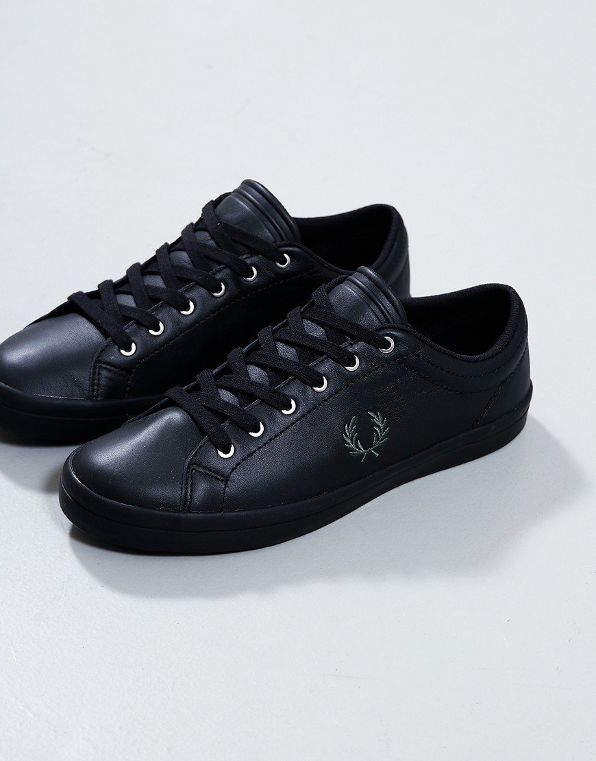 Fred Perry Baseline Leather Trainers Black/Laurel Wreath - Terraces ...