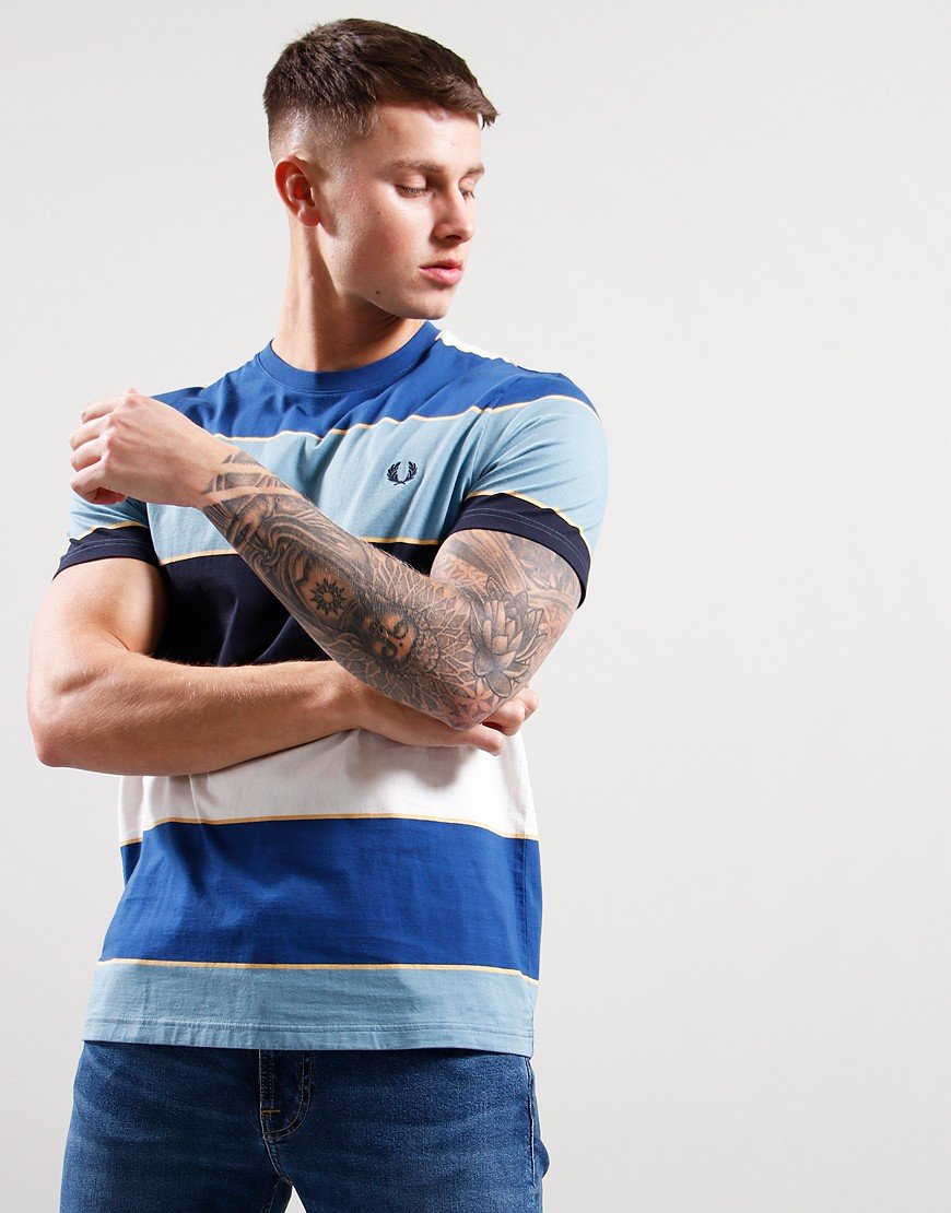 Fred Perry Bold Stripe T-shirt Ash Blue - Terraces Menswear