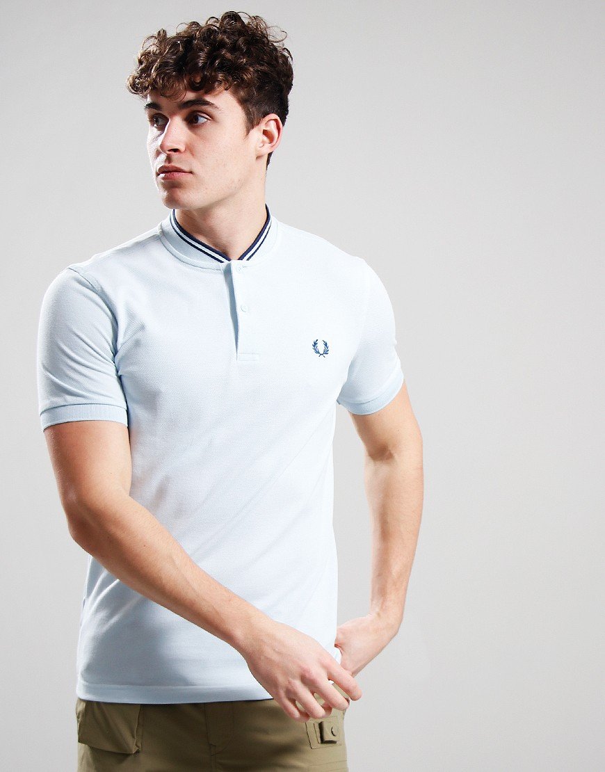 Fred Perry Bomb Collar Polo Shirt Light Ice/Blue - Terraces Menswear