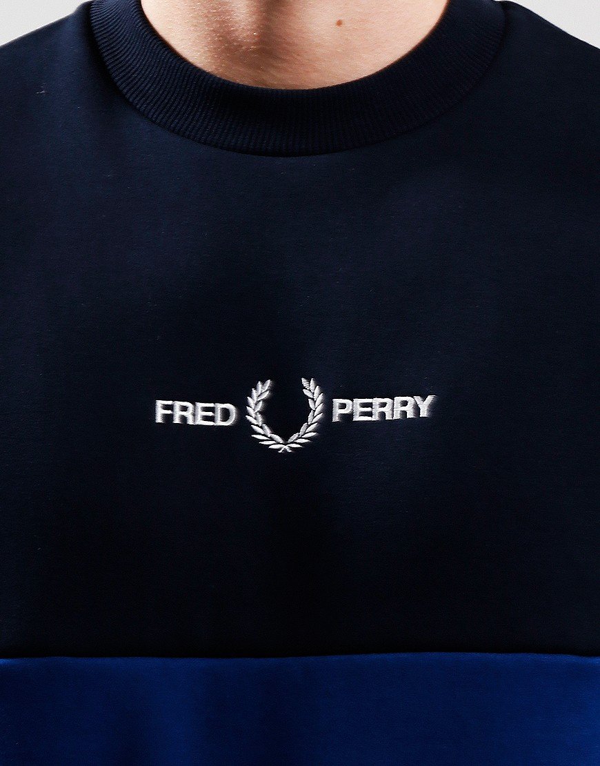 Fred Perry Colour Block Crew Sweat Shaded Cobalt - Terraces Menswear