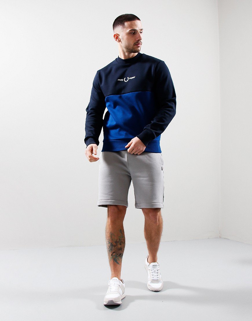 Fred Perry Colour Block Crew Sweat Shaded Cobalt - Terraces Menswear