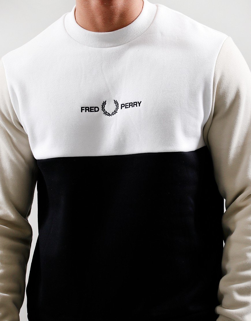 Fred Perry Colour Block Sweat Light Oyster - Terraces Menswear