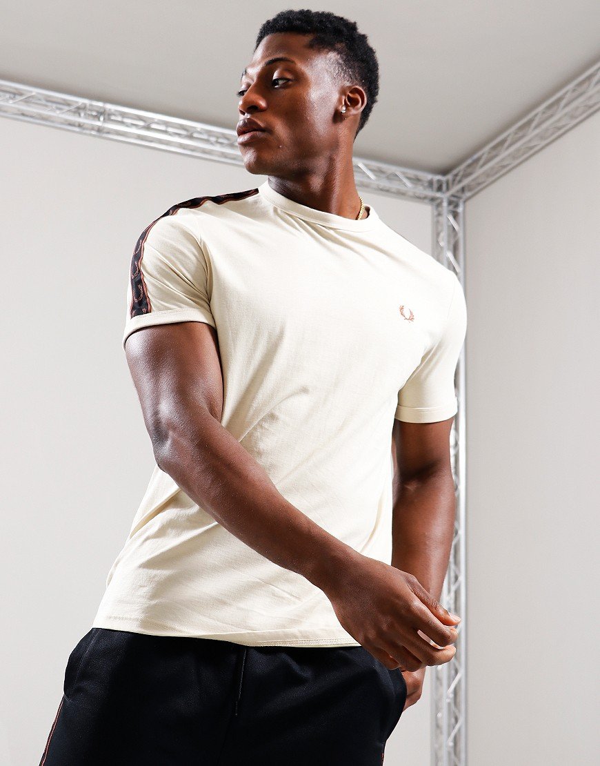 Fred Perry Contrast Tape Ringer T-Shirt Oatmeal/Whiskey Brown ...