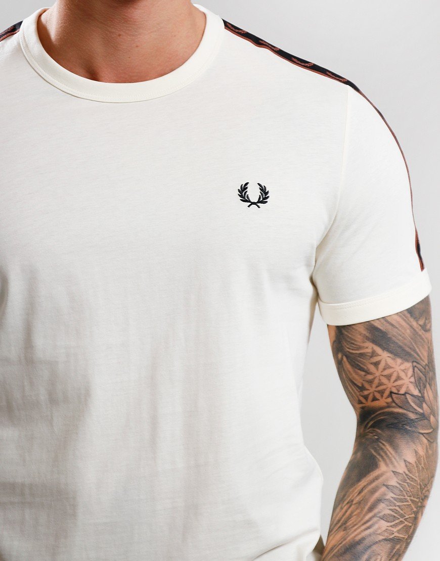 Fred Perry Contrast Tape Ringer T-Shirt Ecru/WhIsky Brown - Terraces ...