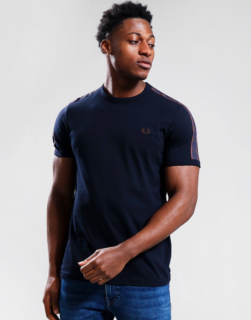 Fred Perry Contrast Tape Ringer T--Shirt Navy/Carrington Brick ...