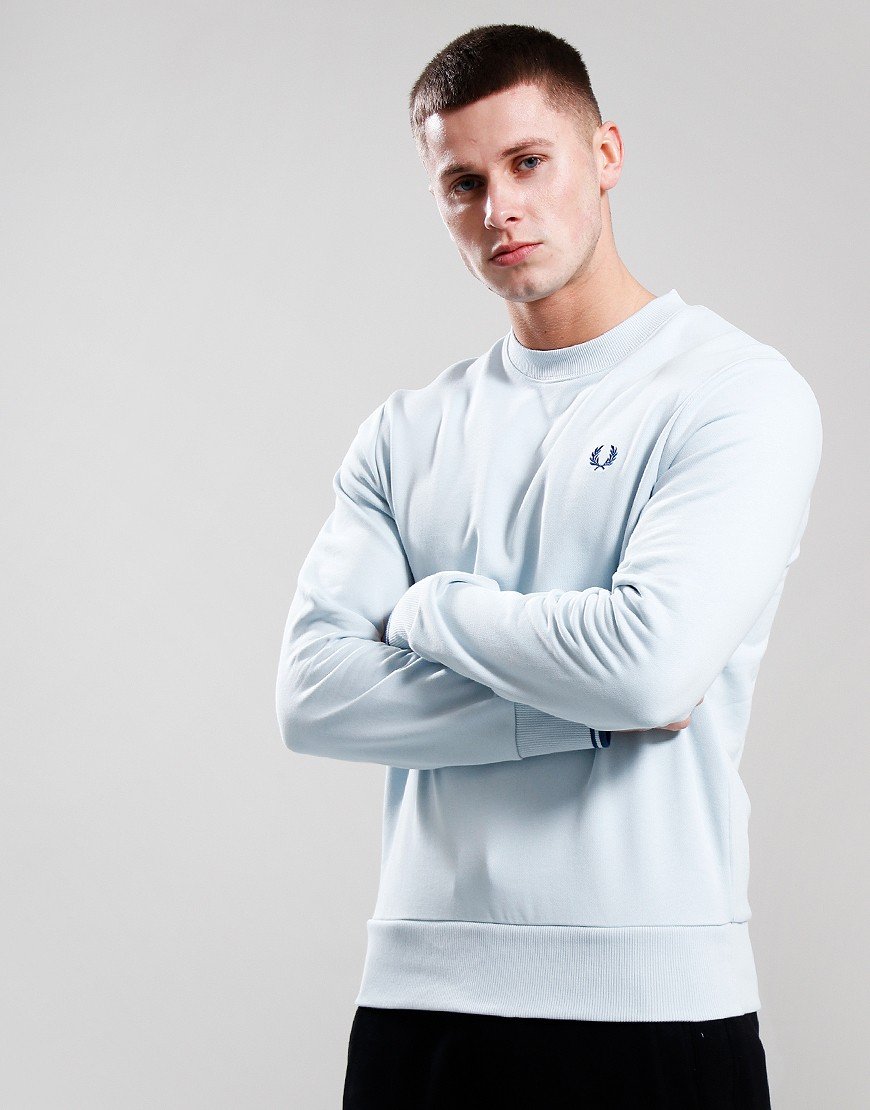 Fred Perry Crew Sweat Light Ice/Midnight Blue - Terraces Menswear