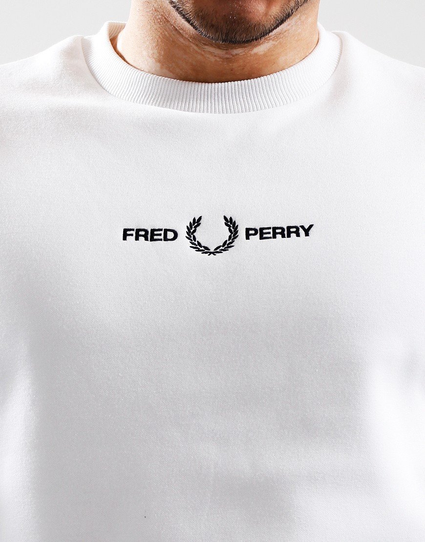 Fred Perry Embroidered Crew Sweat Snow White - Terraces Menswear
