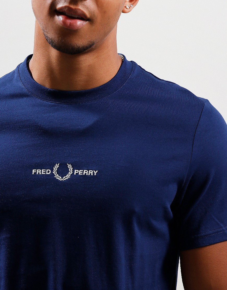 Fred Perry Embroidered T-shirt French Navy - Terraces Menswear
