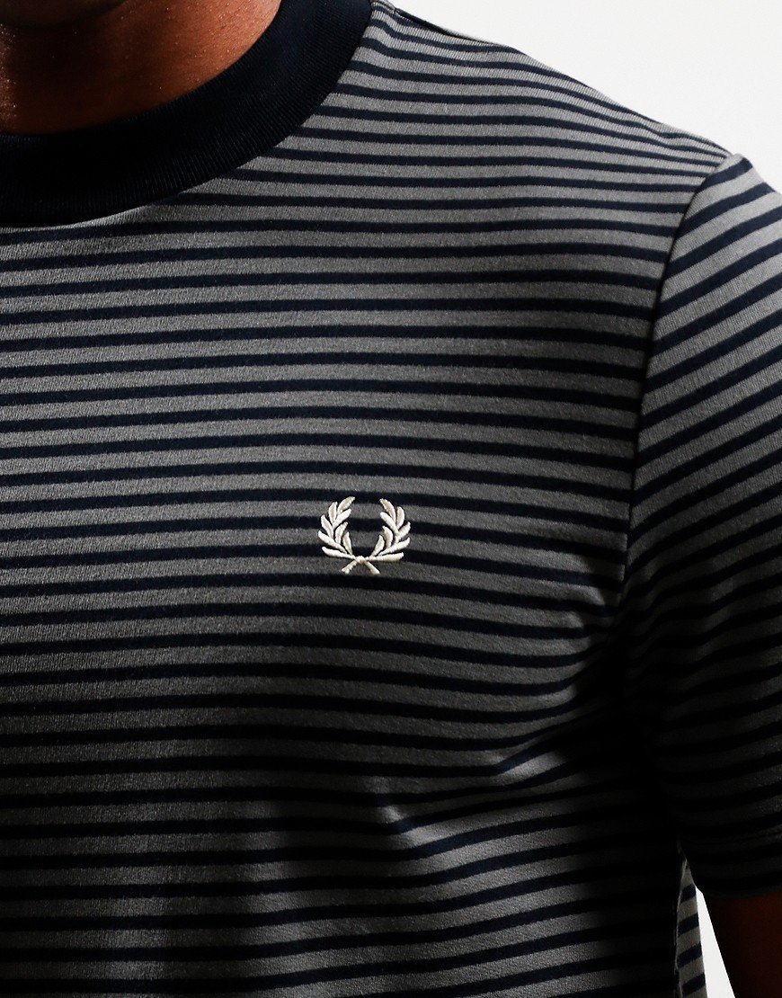 Fred Perry Fine Stripe HW T-Shirt Black/Field Green - Terraces Menswear