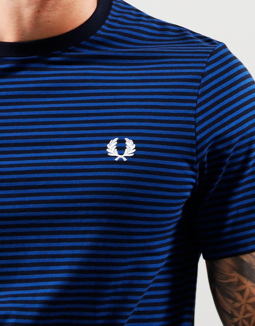 Fred Perry Fine Stripe T-Shirt Shaded Cobalt/Navy - Terraces Menswear
