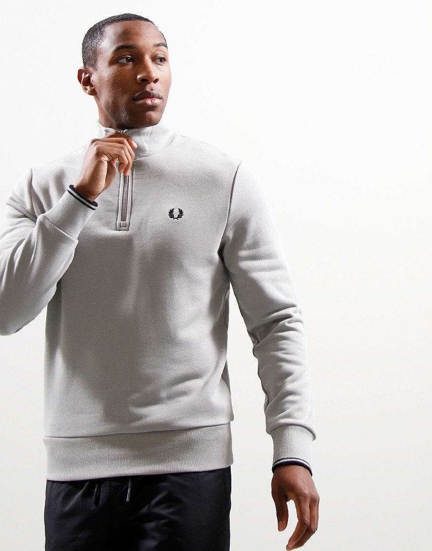 Fred Perry Half Zip Sweat Limestone - Terraces Menswear