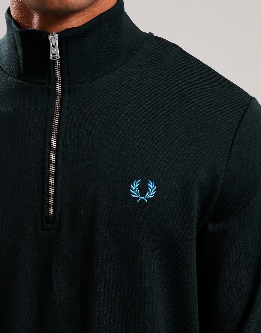 Fred Perry Half Zip Sweat Night Green/Runaway - Terraces Menswear