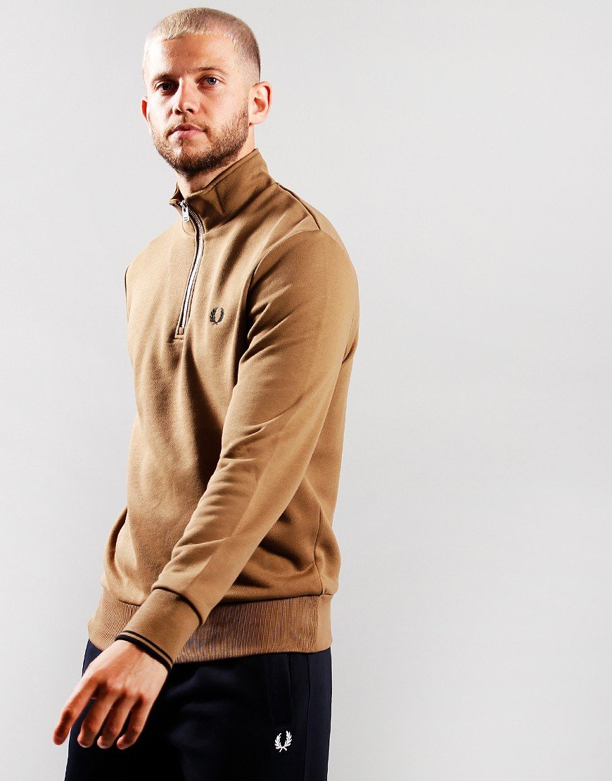 Fred Perry Half Zip Sweat Shaded Stone - Terraces Menswear