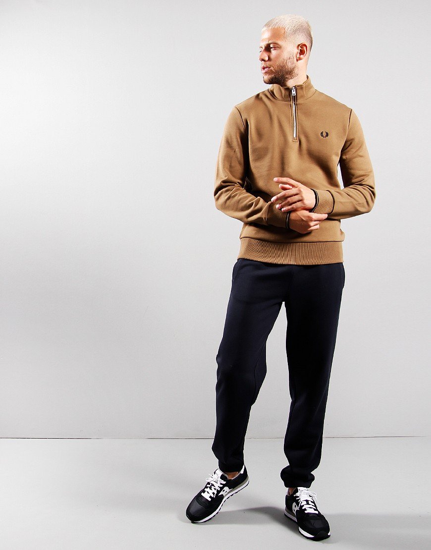 Fred Perry Half Zip Sweat Shaded Stone - Terraces Menswear