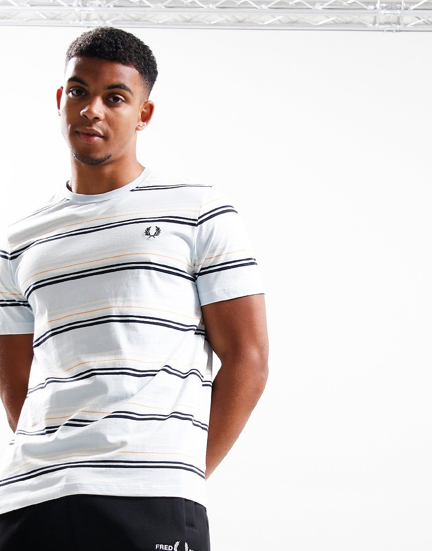 Fred Perry Stripe T-shirt Light Ice - Terraces Menswear