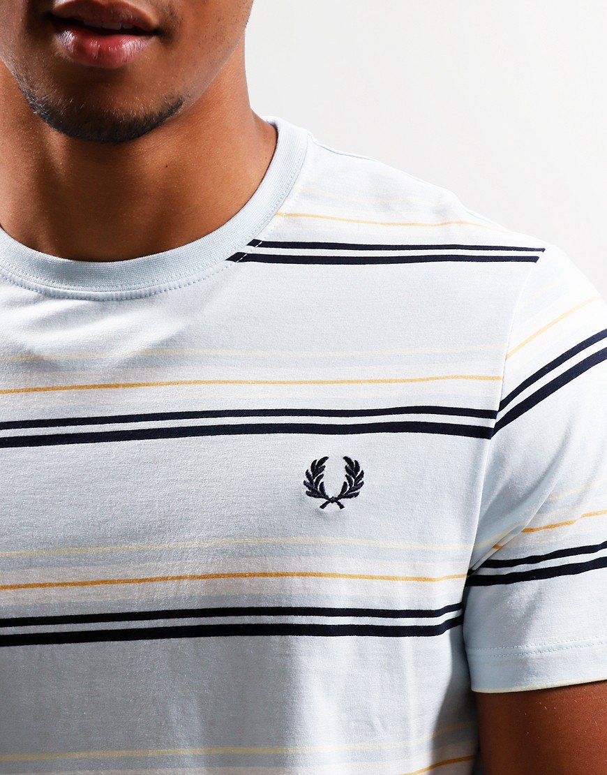 Fred Perry Stripe T-shirt Light Ice - Terraces Menswear