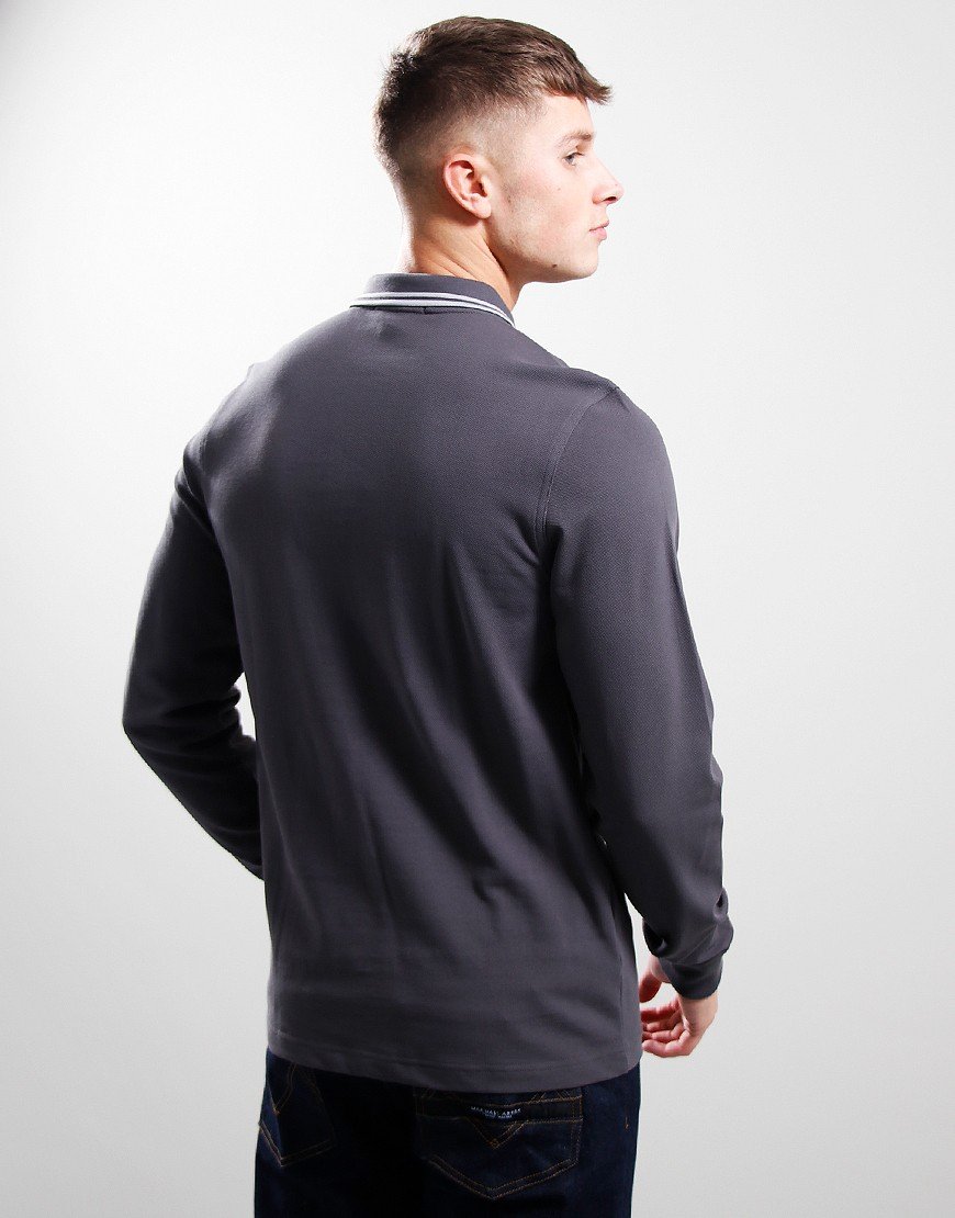 Fred Perry Twin Tip Long Sleeve Polo Shirt Gunmetal/Limestone ...