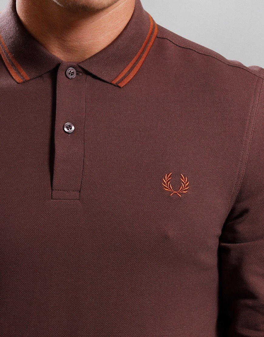Fred Perry Long Sleeve Twin Tipped Polo Shirt Carrington Brick/Nut ...