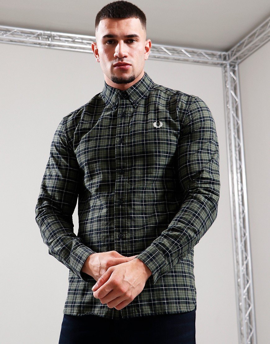 Fred Perry Tartan Oxford Long Sleeve Shirt Laurel Wreath Green ...