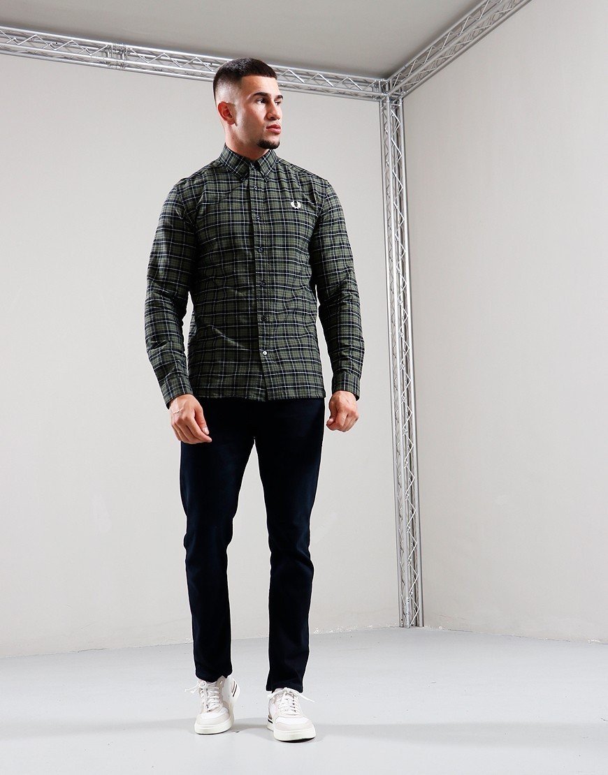 Fred Perry Tartan Oxford Long Sleeve Shirt Laurel Wreath Green ...