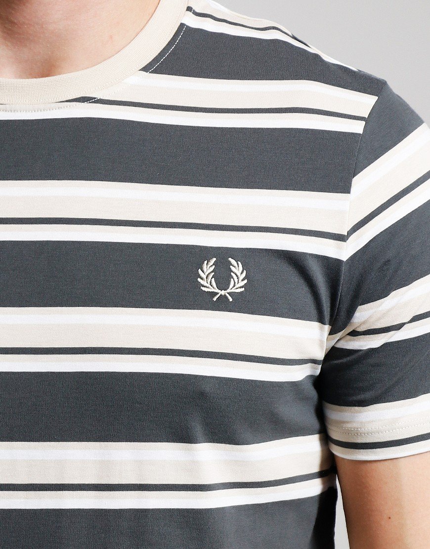 Fred Perry Stripe T-Shirt Field Green/Oatmeal - Terraces Menswear