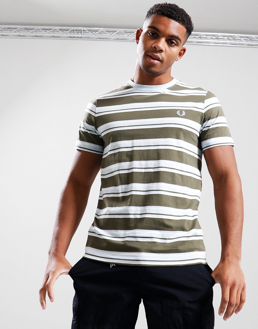 Fred Perry Stripe T-Shirt Green/Snow/Ice - Terraces Menswear