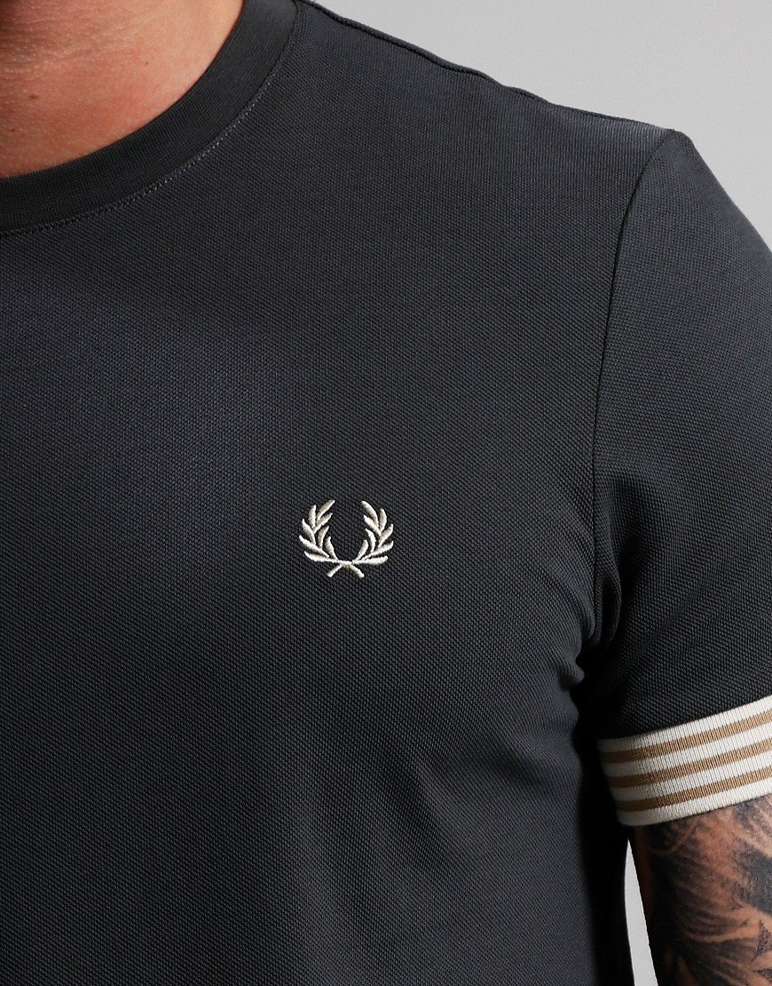 Fred Perry Striped Cuff T-Shirt Field Green - Terraces Menswear