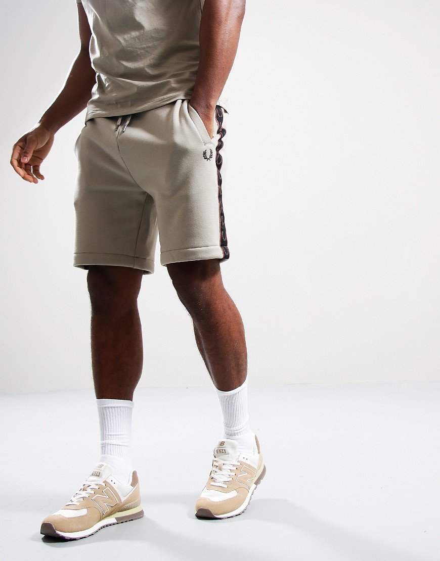 Fred Perry Tape Sweat Shorts Warm Grey/Brick - Terraces Menswear