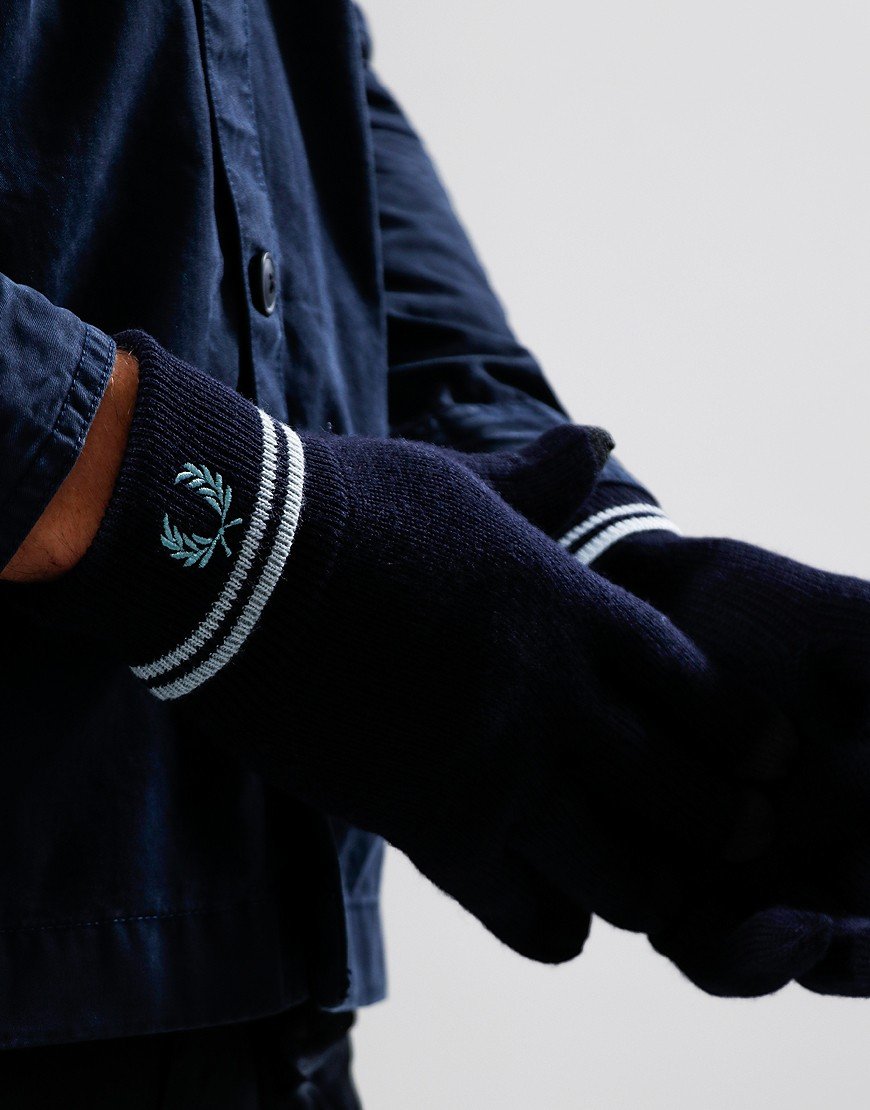 Fred Perry Twin Merino Gloves Navy/Silver - Terraces Menswear