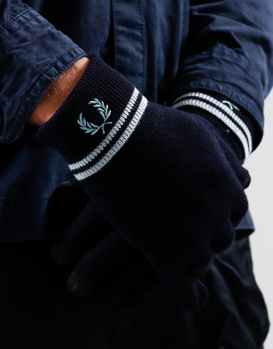 Fred Perry Twin Merino Gloves Navy/Silver - Terraces Menswear